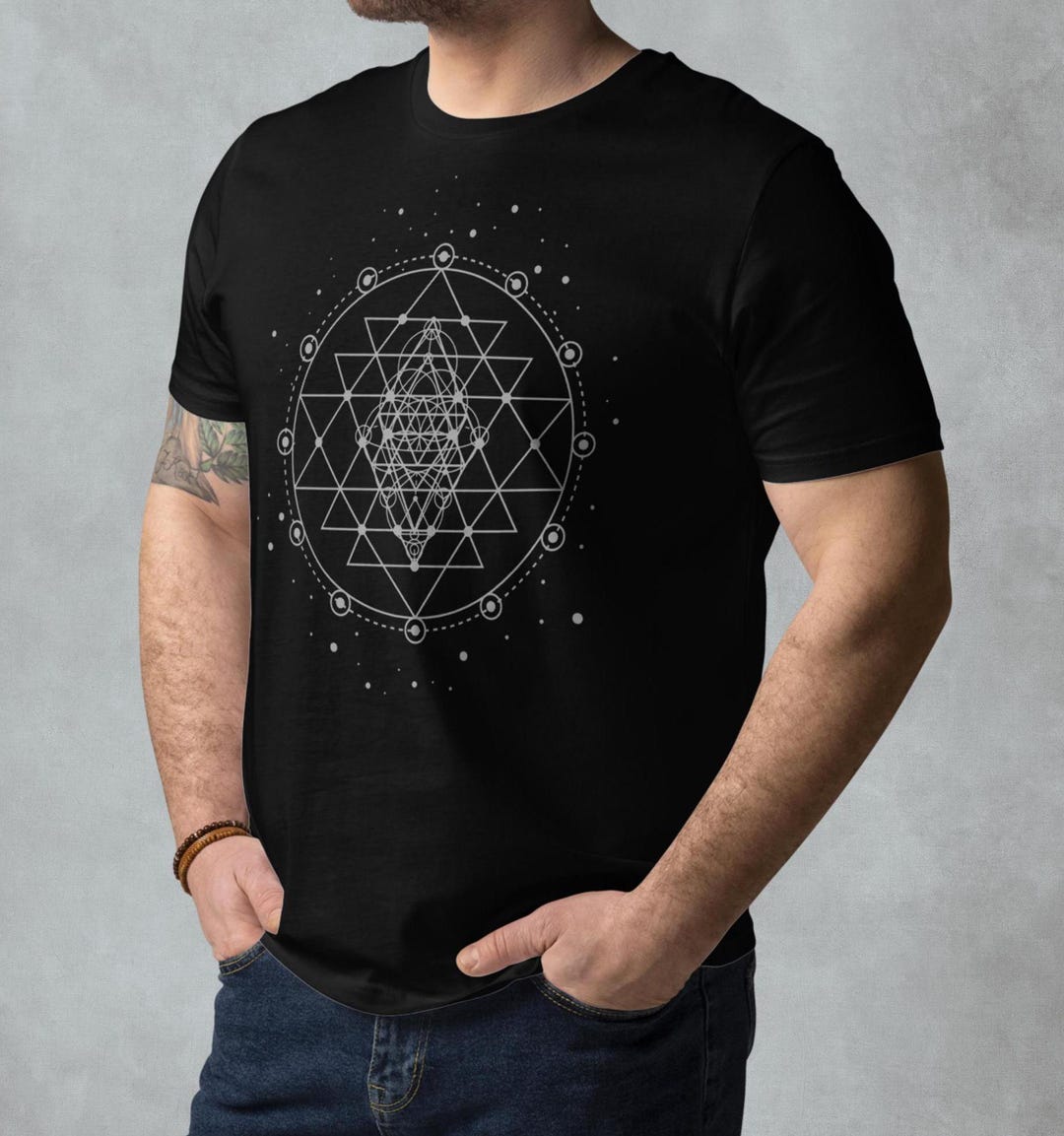Sri Yantra Mens Organic Cotton T-shirt Black~unisex~sacred Geometric ...
