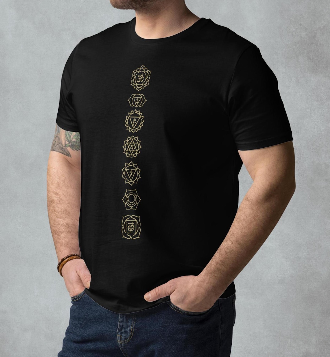 7 Chakra Mens Organic Cotton T-shirt Black~unisex~sacred Geometric Top ...