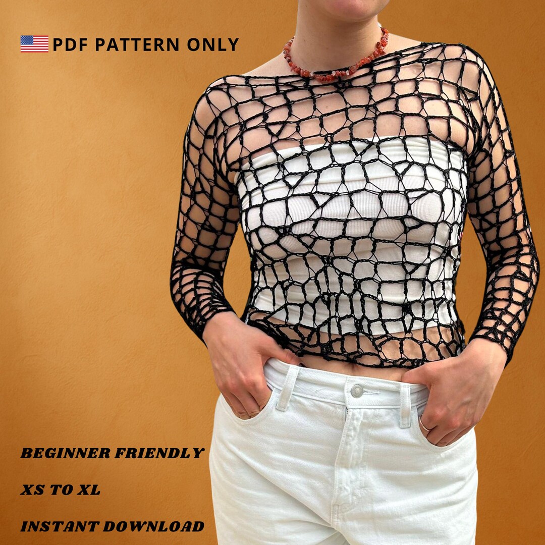 Mesh Crochet Top Pattern | Filet Fishnet Blouse PDF | Beginner-friendly ...