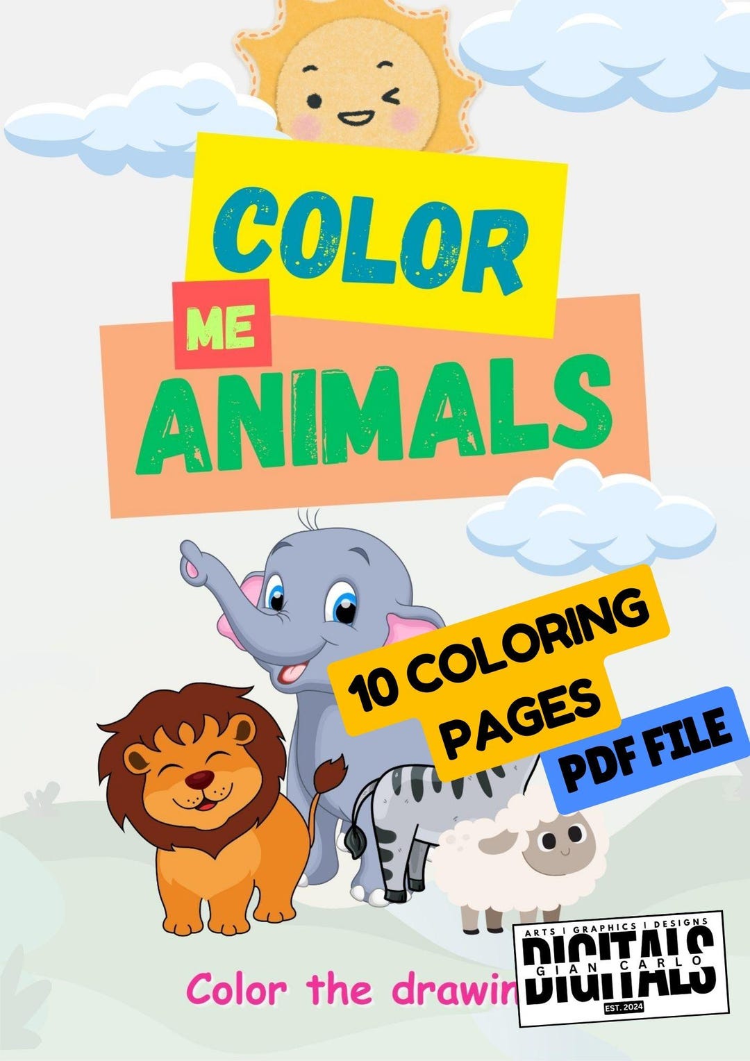 10 Color Me Animals Coloring Pages for Kids Kids Coloring Book Digital ...