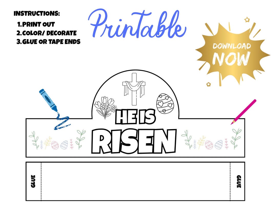 He is Risen Easter Crown Craft Printable | Kids Easter Hat Activity ...
