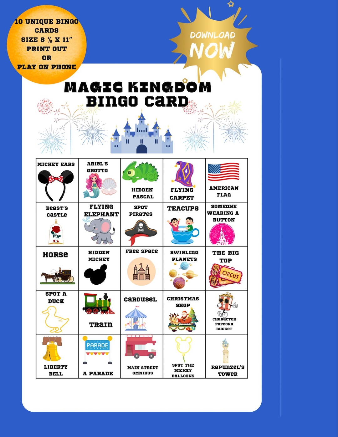 Magic Kingdom Bingo Game Printable Disney Vacation Printable Activity ...
