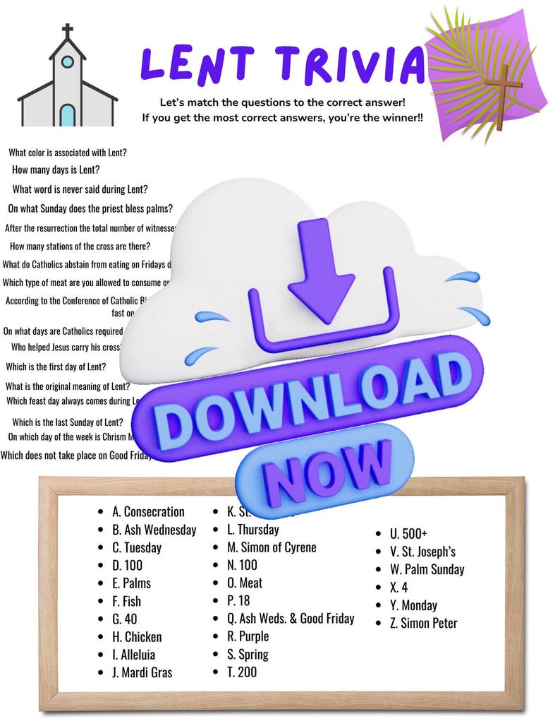 Lent Trivia Game Lenten Party Game Sunday School Class Game Kids Adults ...