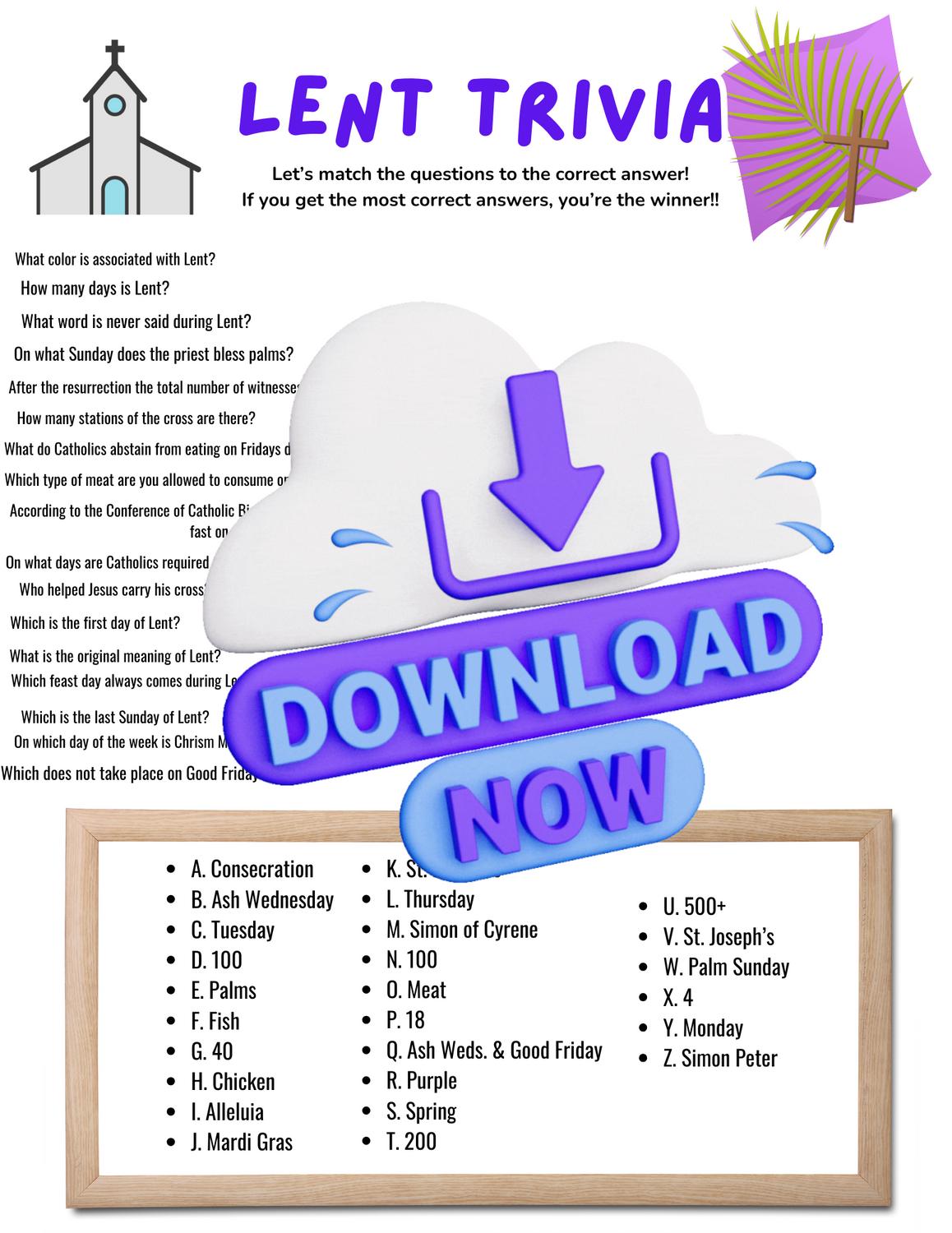 Lent Trivia Game Lenten Party Game Sunday School Class Game Kids Adults ...
