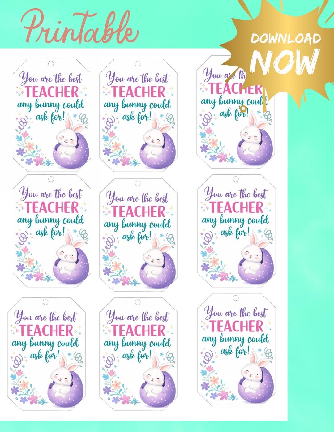 Easter Teacher Gift Tags Printable Any Bunny Could Ask for Teacher ...