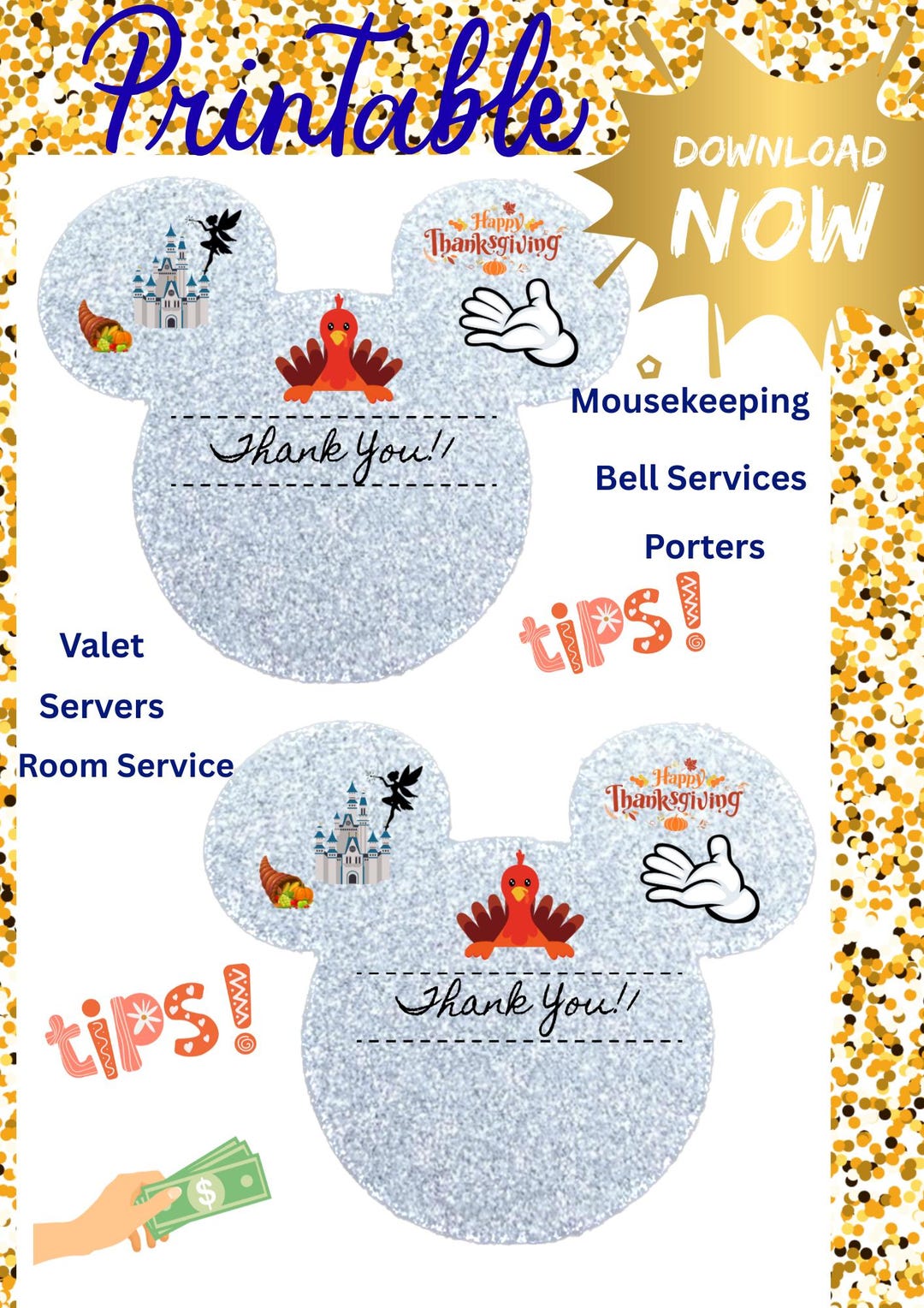 Disney Thanksgiving Thank You Money Holder Printable Tip Holder ...