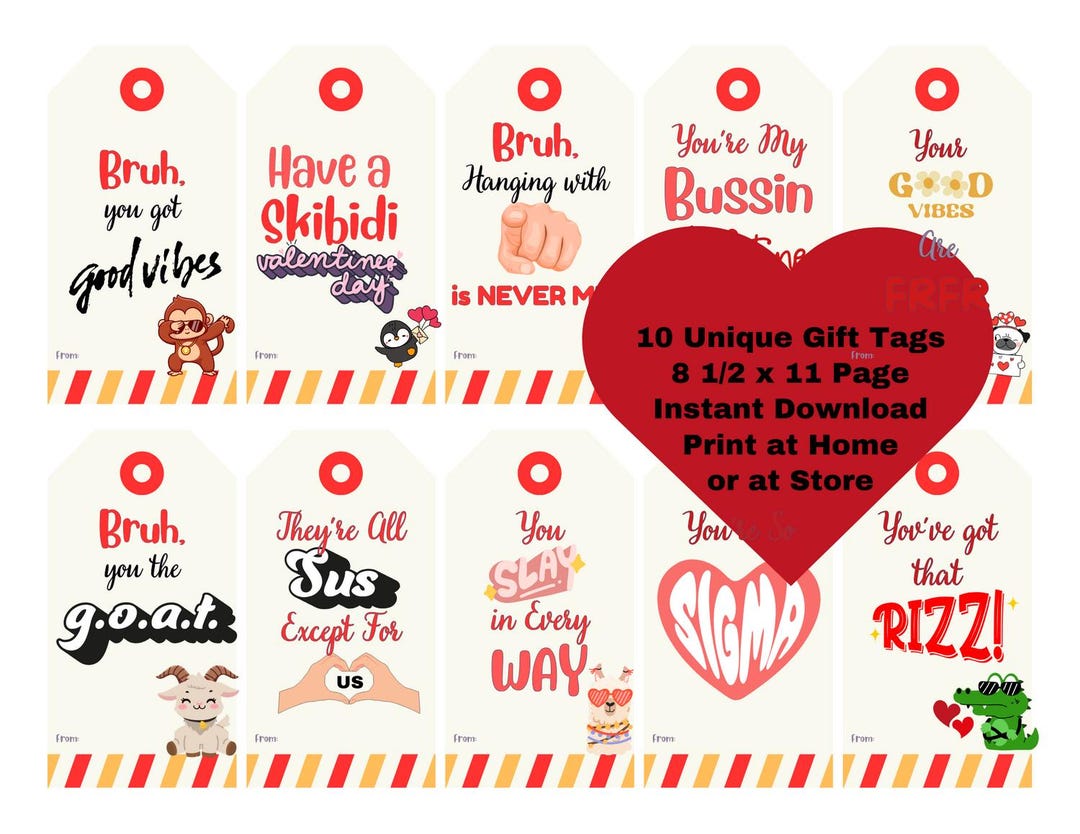 Valentine Gift Treat Tags Gen Z Slang Tween Slang Funny Kids Valentines ...