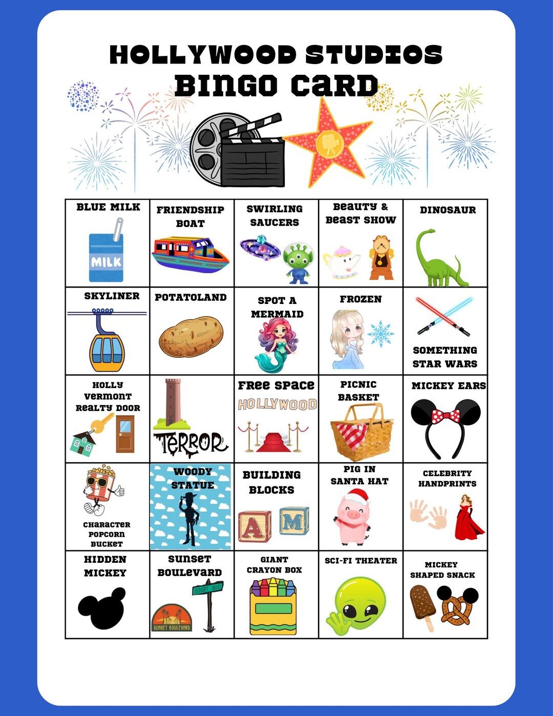 Hollywood Studios Bingo Game Printable Disney Vacation Printable ...