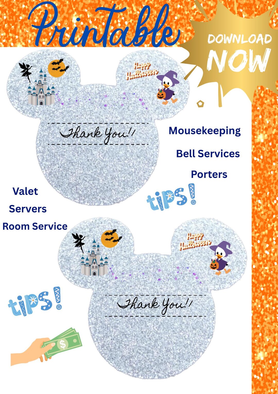 Disney Halloween Thank You Money Holder Printable Tip Holder ...