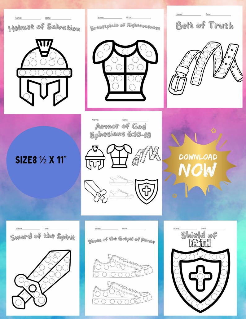 Full Armor of God Dot Marker Worksheets Bible Sunday School Activity ...