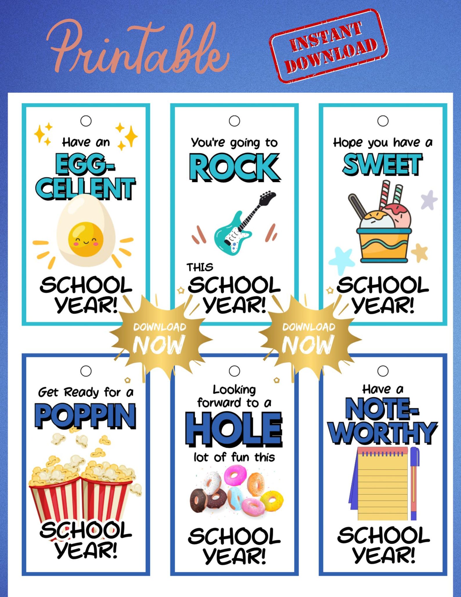Funny Back to School Gift Tags: Pun Classroom Treats (PDF Downloadable ...