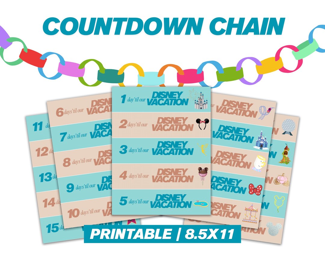 Disney Vacation Countdown Chain Printable 30 Day Trip Prep Disney Trip ...