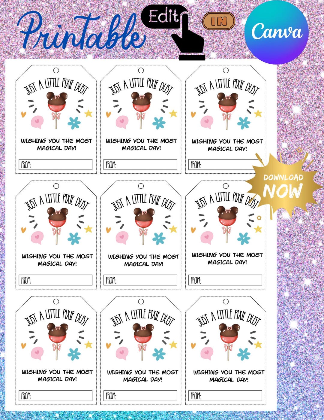 Editable Pixie Dust Gift Tags Wishing You the Most Magical Day Disney ...