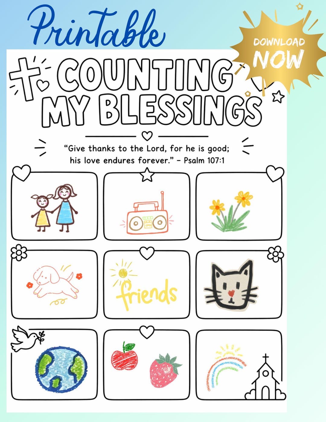 Counting My Blessings Printable Worksheet Christian Classroom Activity ...