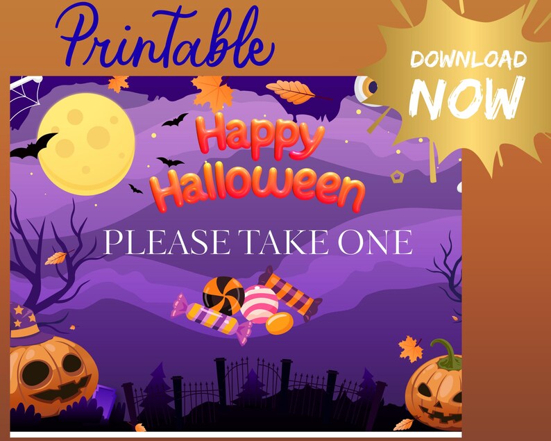 Halloween Printable Door Sign Happy Halloween Trick or Treat Door Sign ...