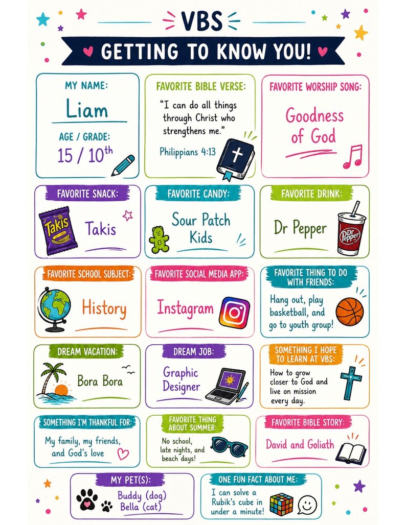 VBS Getting to Know You Printable Teen Tween Youth Church Camp ...