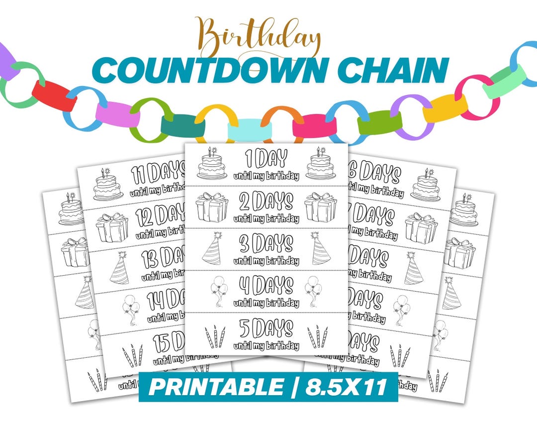 Birthday Countdown Chain Printable | 30 Day Birthday Countdown | Kids ...