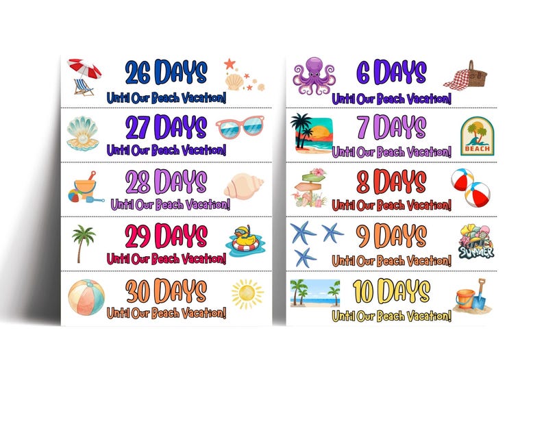 Beach Vacation Countdown Chain Printable | 30 Day Vacation Countdown ...
