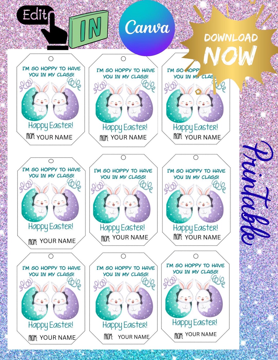 Editable Easter Gift Tags Canva + Printable Version Bunny Classroom ...