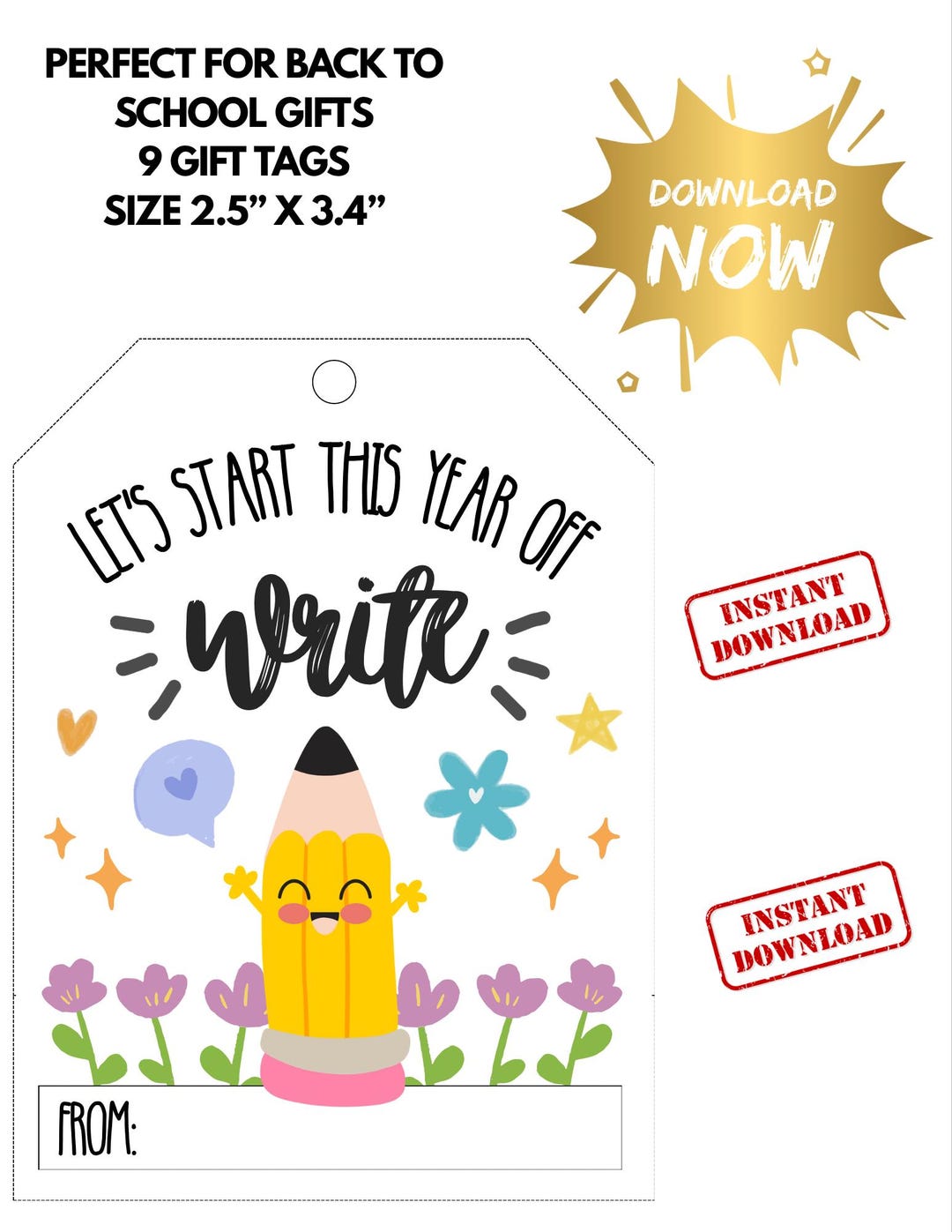 Back to School Gift Tag: Funny Pencil Pun Printable (PDF Download 2.5x3 ...
