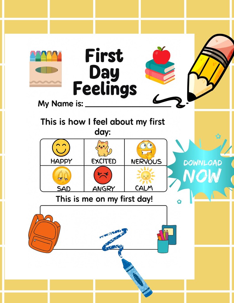 First Day Feelings Worksheet: Back to School Emotions Activity (PDF ...