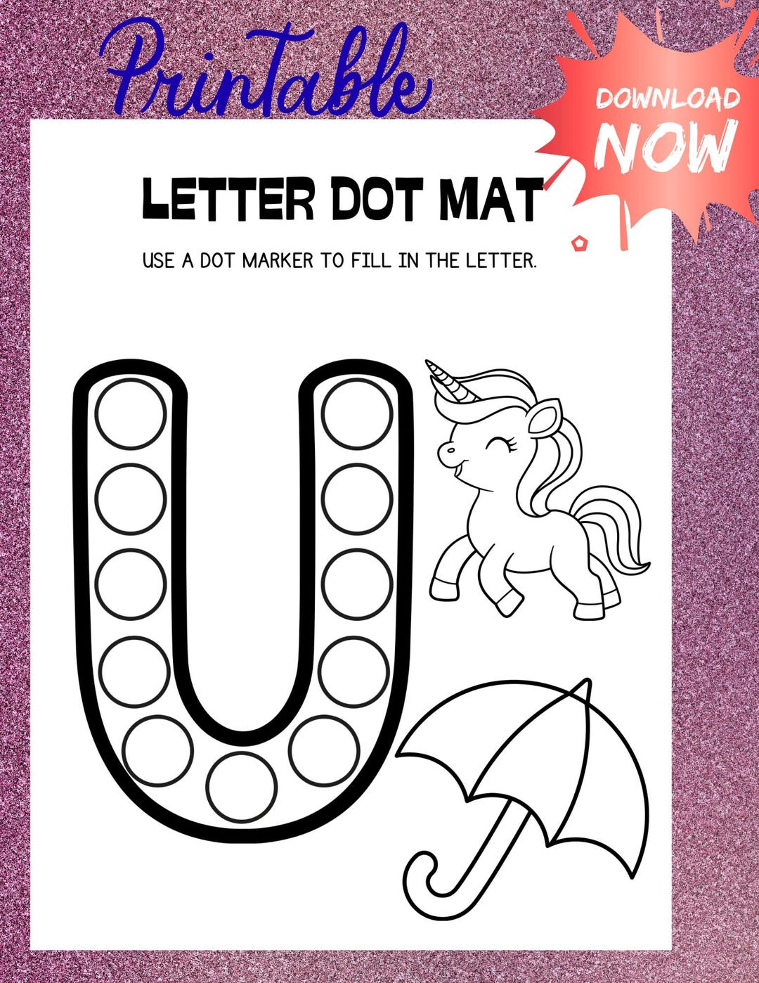 Letter U Dot Marker Page | Learn the Letter U Activity | Preschool ...
