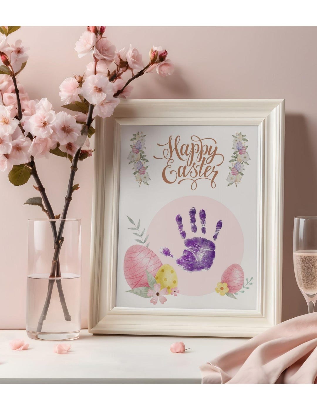 Manualidad imprimible de huellas de manos de Feliz Pascua Huevo de ...