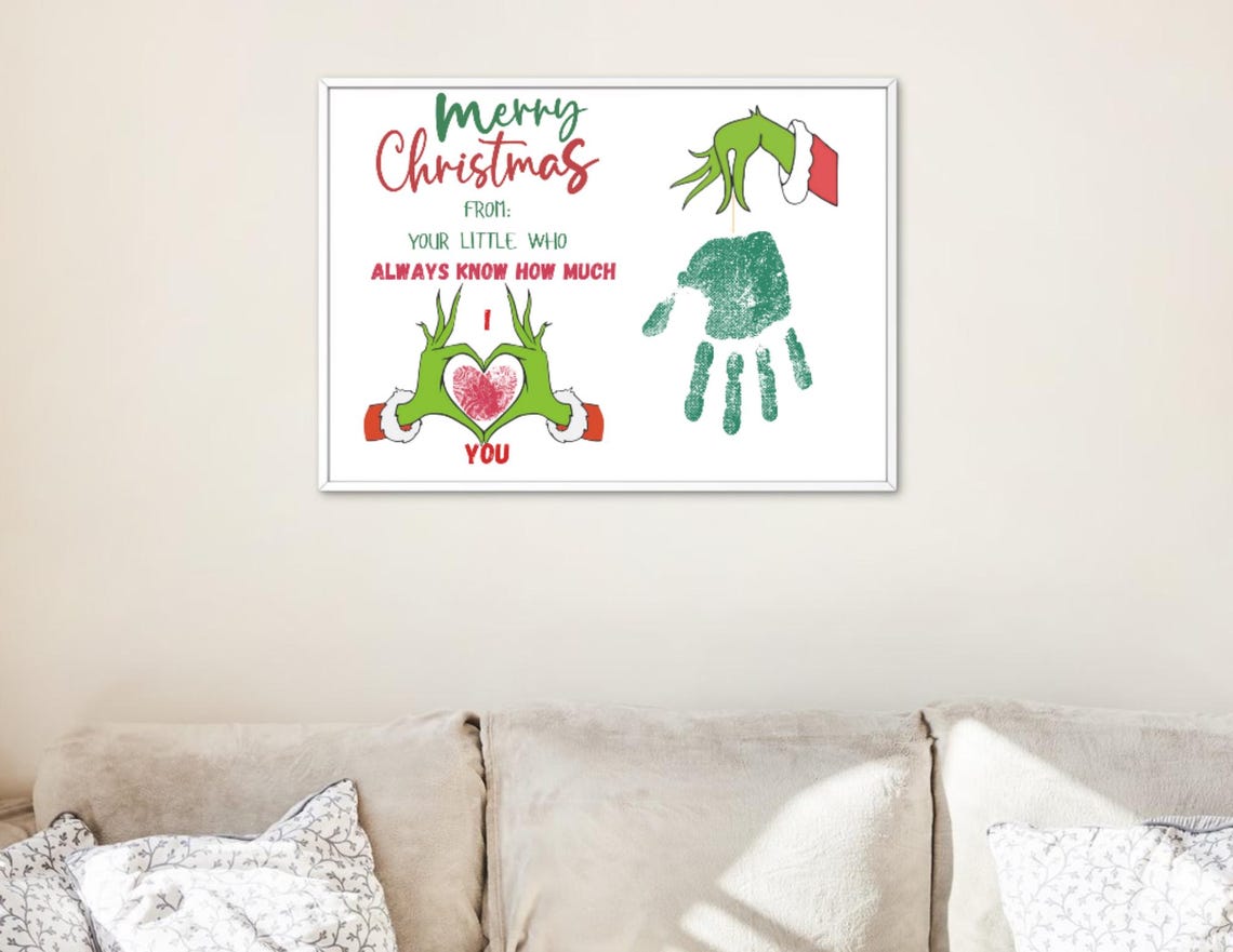 Grinch Christmas Handprint Craft Little Who Fingerprint Keepsake Cute ...