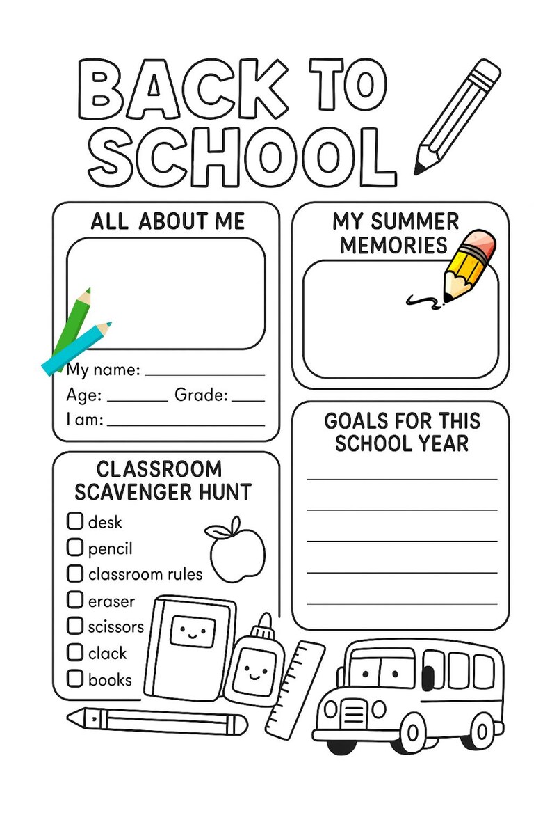 Back to School About Me Printable Activity Coloring Page Get to Know Me ...