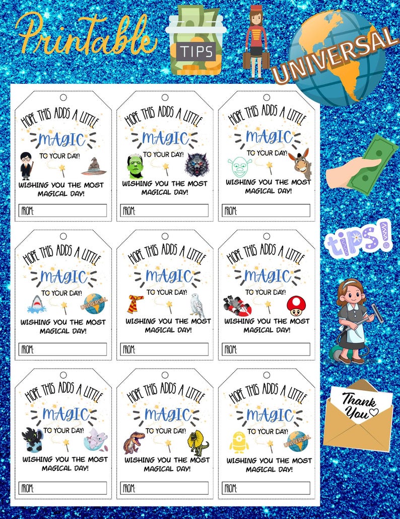 Universal Studios Gift Tags Printable Thank You Tip Tags Housekeeping ...