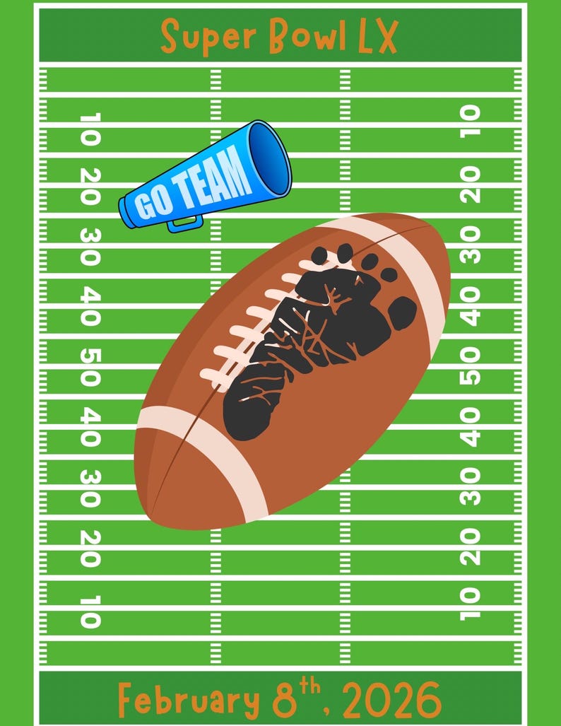 2026 the Big Game Footprint Craft Toddler Preschool Football Keepsake ...