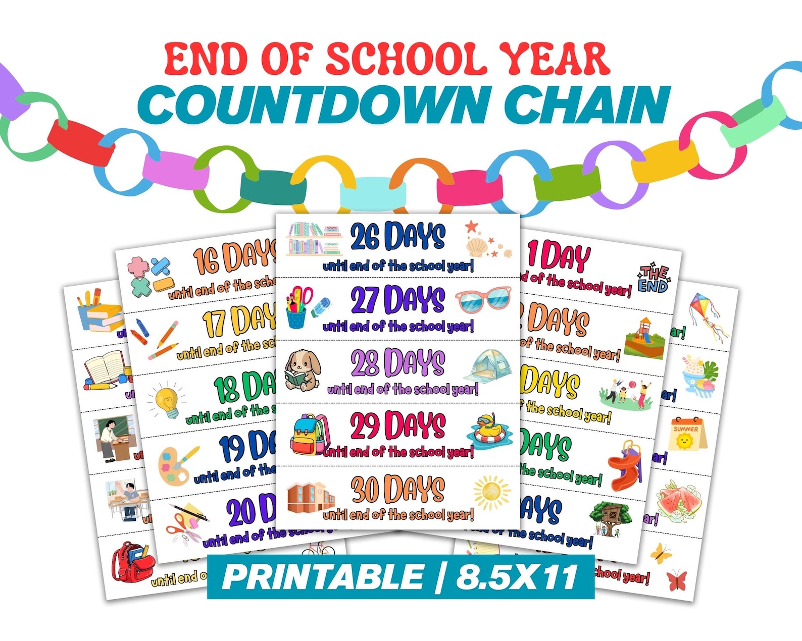 Last Day of School Countdown Chain Printable | End of School Year ...