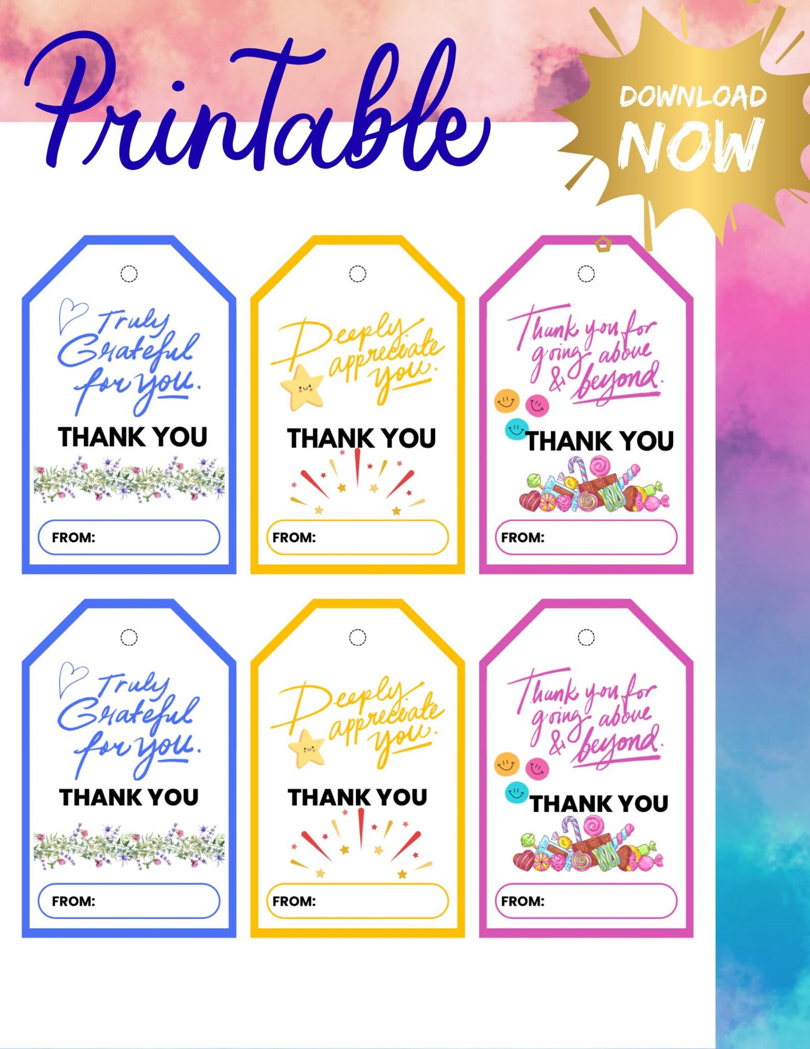 Printable Appreciation Gift Tags Thank You Tags for Teachers Staff ...