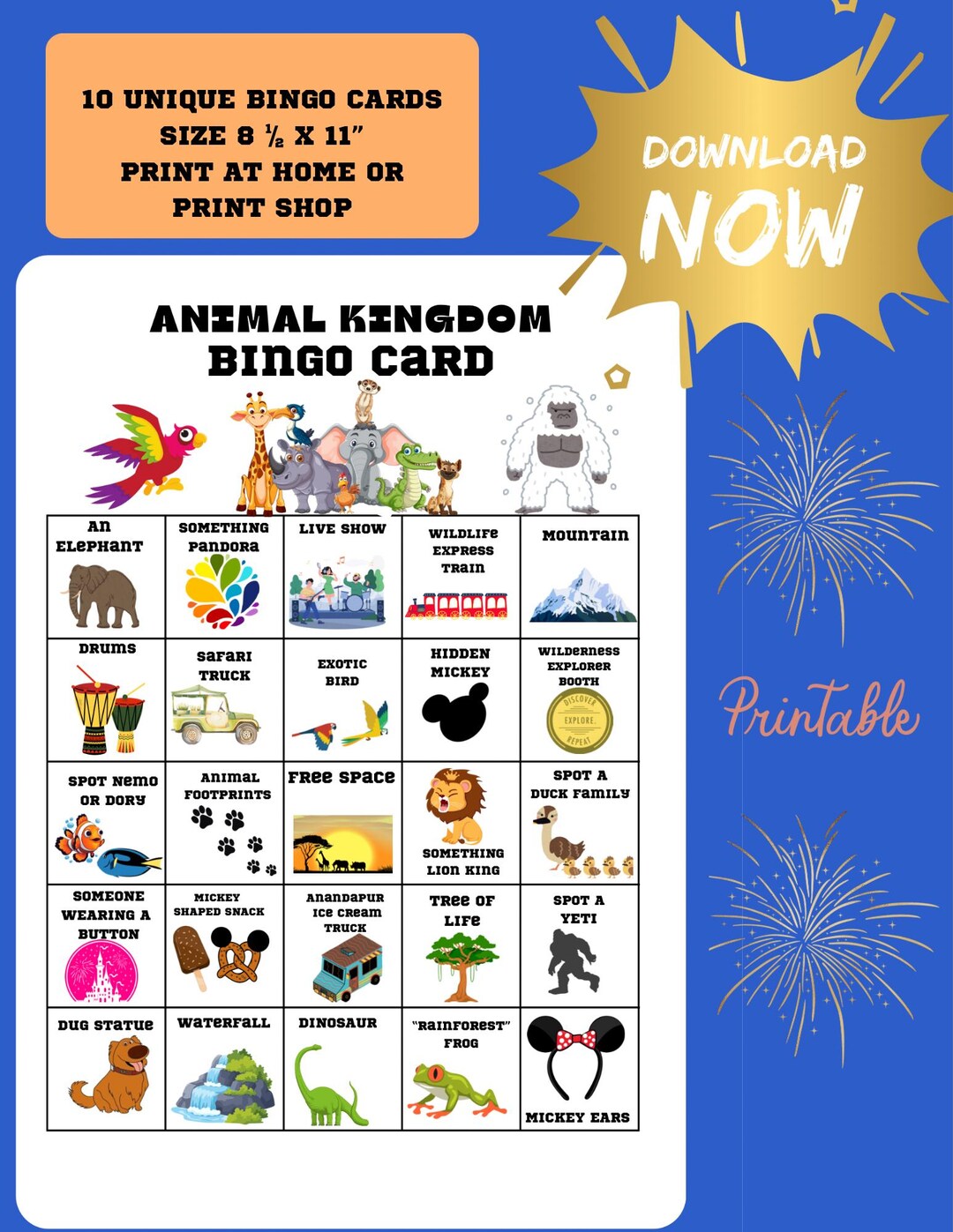 Animal Kingdom Bingo Game Disney Vacation Printable Activity Disney ...