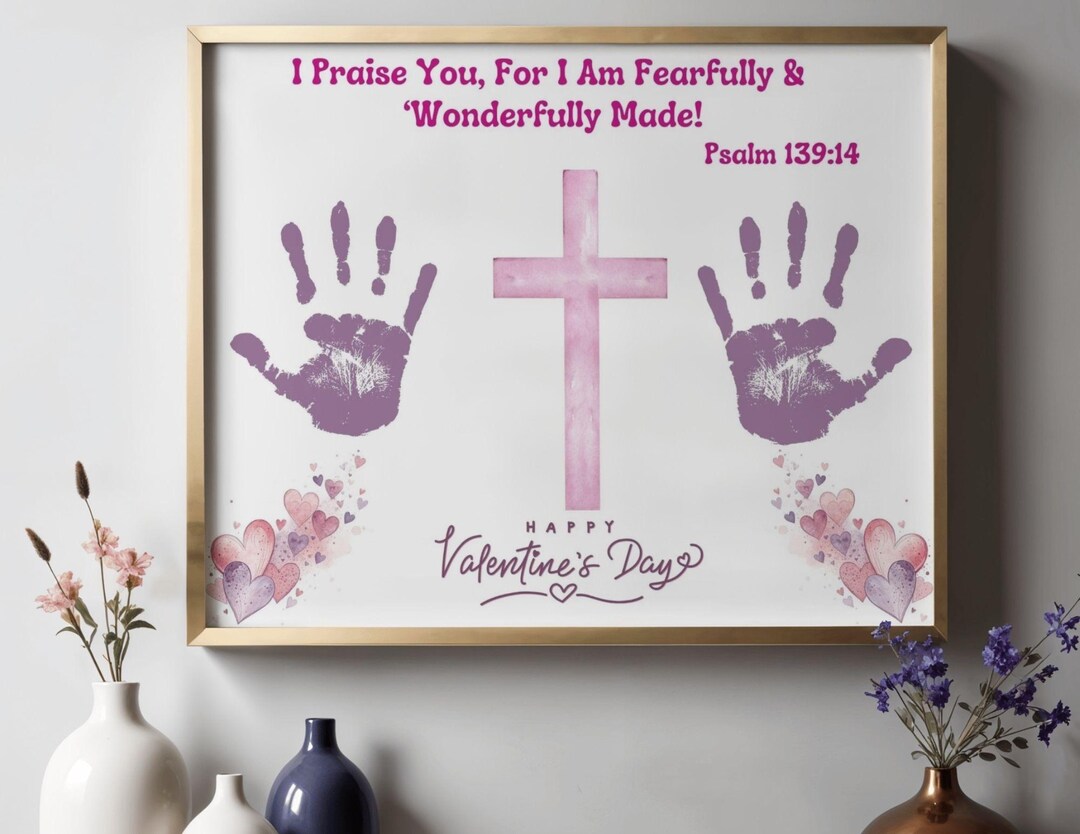 Christian Valentine Handprint Craft Printable Psalm 139:14 Fearfully ...