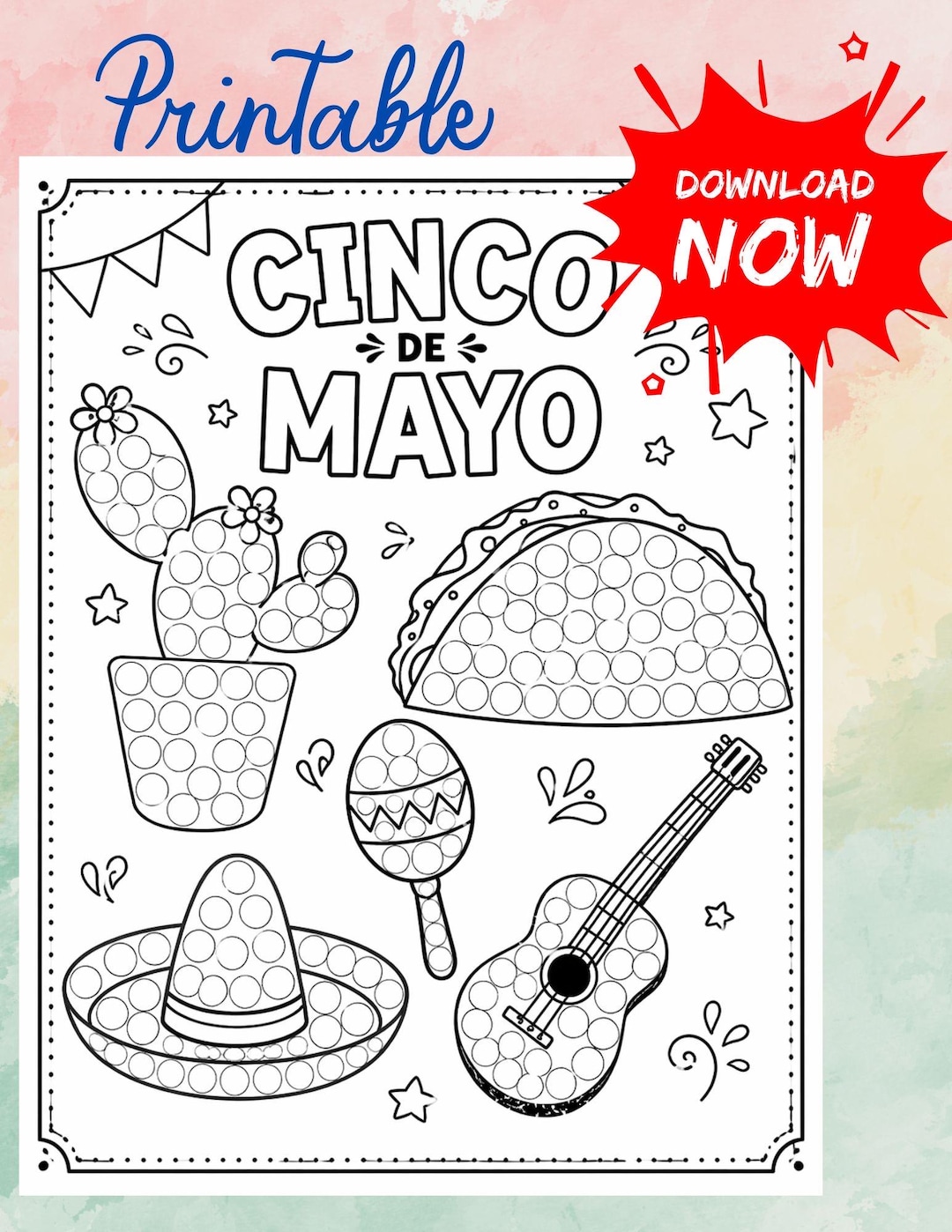 Cinco De Mayo Dot Marker Printable | Do A Dot Activity Sheet | Toddler ...