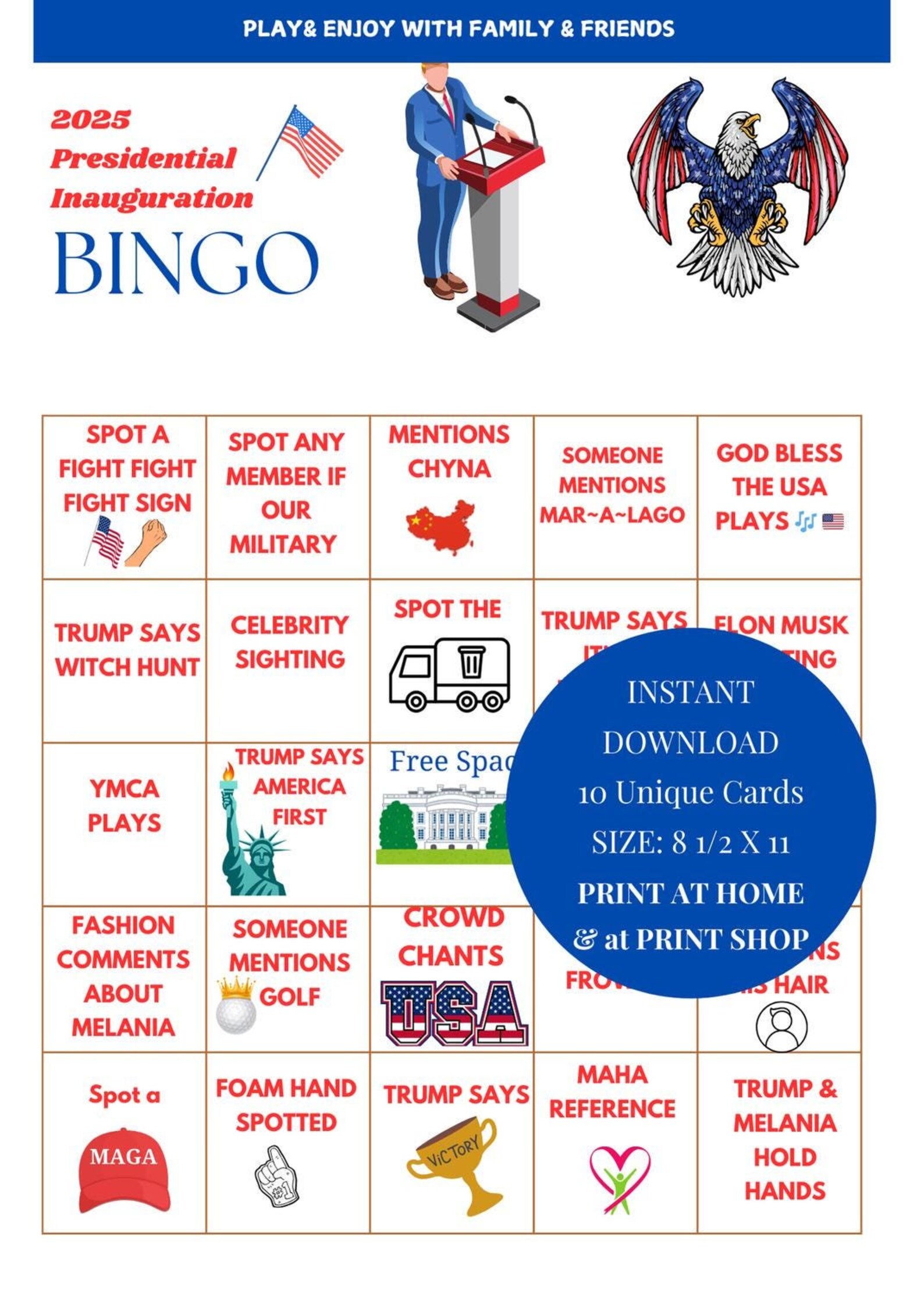 2025 Presidential Inauguration Bingo Game, Printable Inauguration Game ...