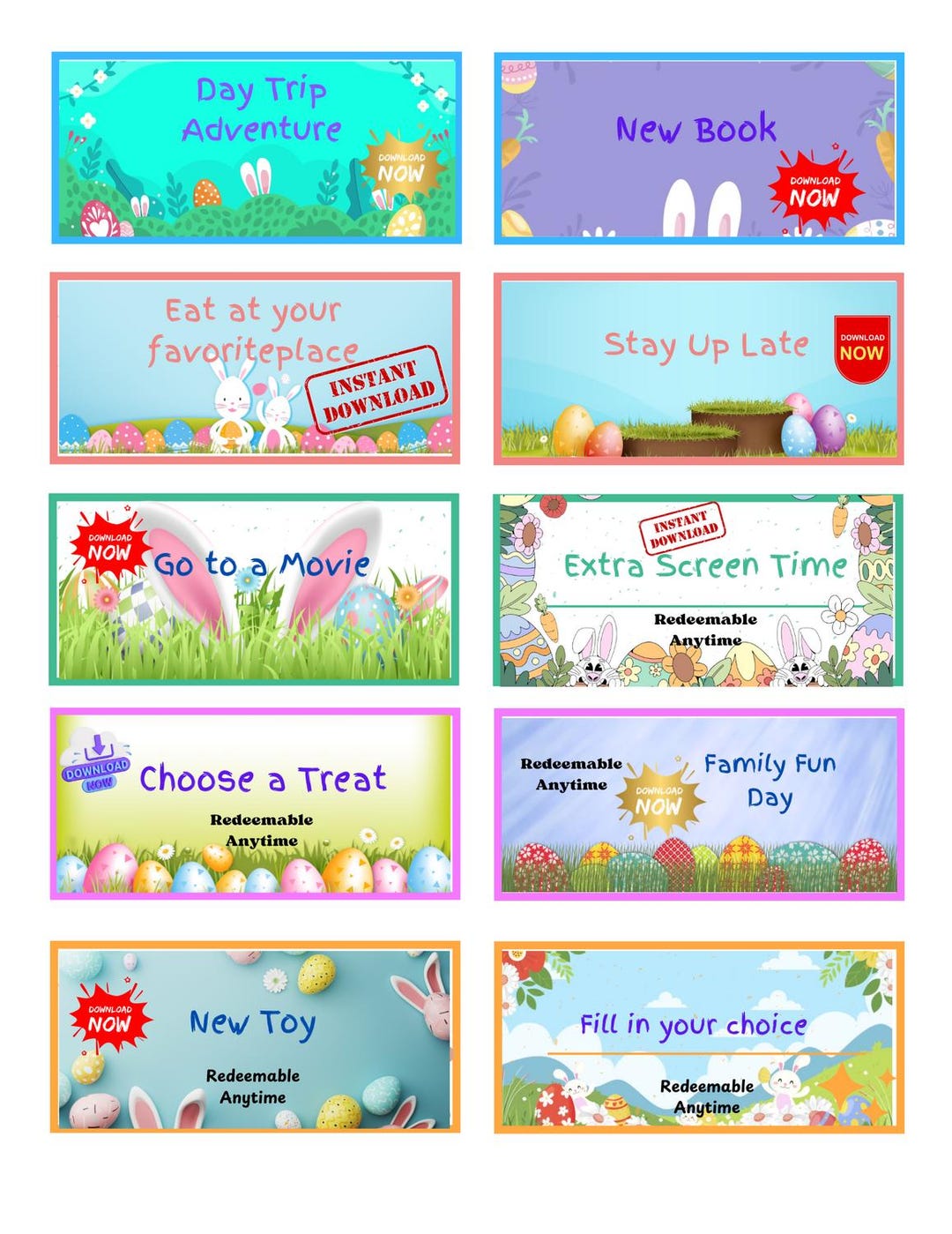 Easter Bunny Bucks Coupons Printable Kids Easter Reward Treasure Play ...
