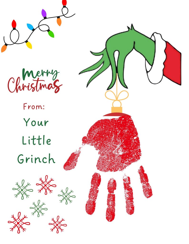 Little Grinch Handprint Craft Christmas Keepsake Printable Toddler ...