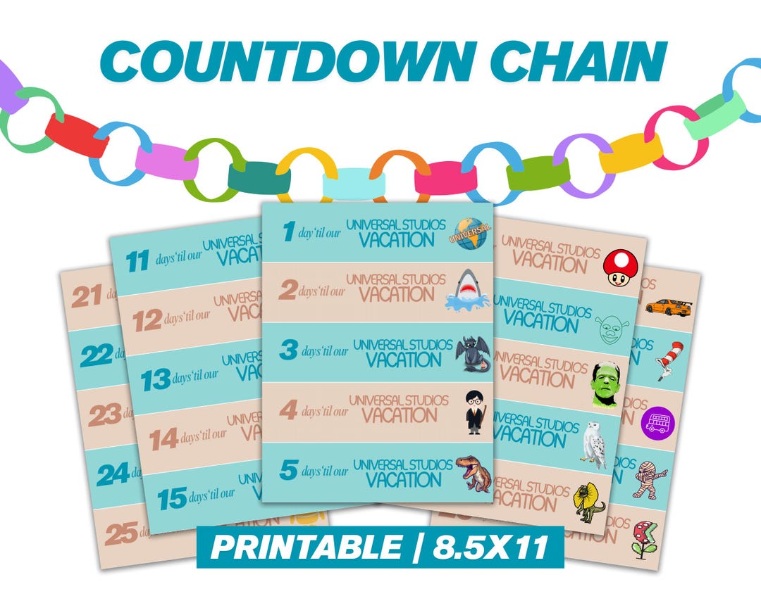 Universal Studios Vacation Countdown Chain Printable 30 Day Trip Prep ...