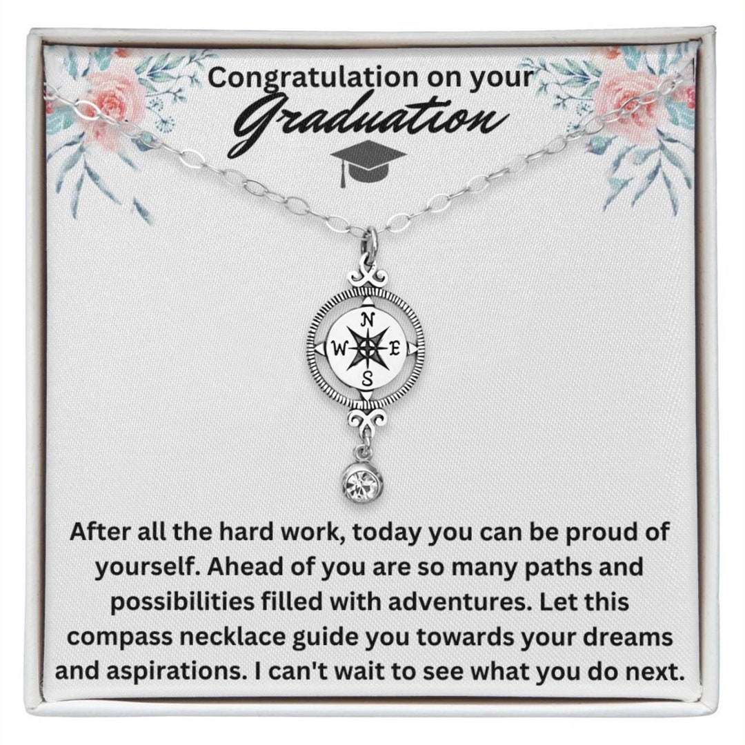Graduation Compass Necklace Sterling Silver Crystal Birthstone Grad ...