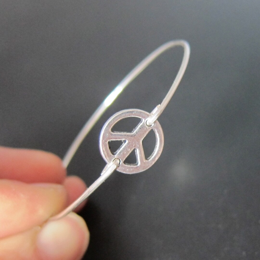 Peace Sign Bracelet Peace Bangle Bracelet Silver Tone Peace Bracelet Hippie Jewelry Peace Sign ...