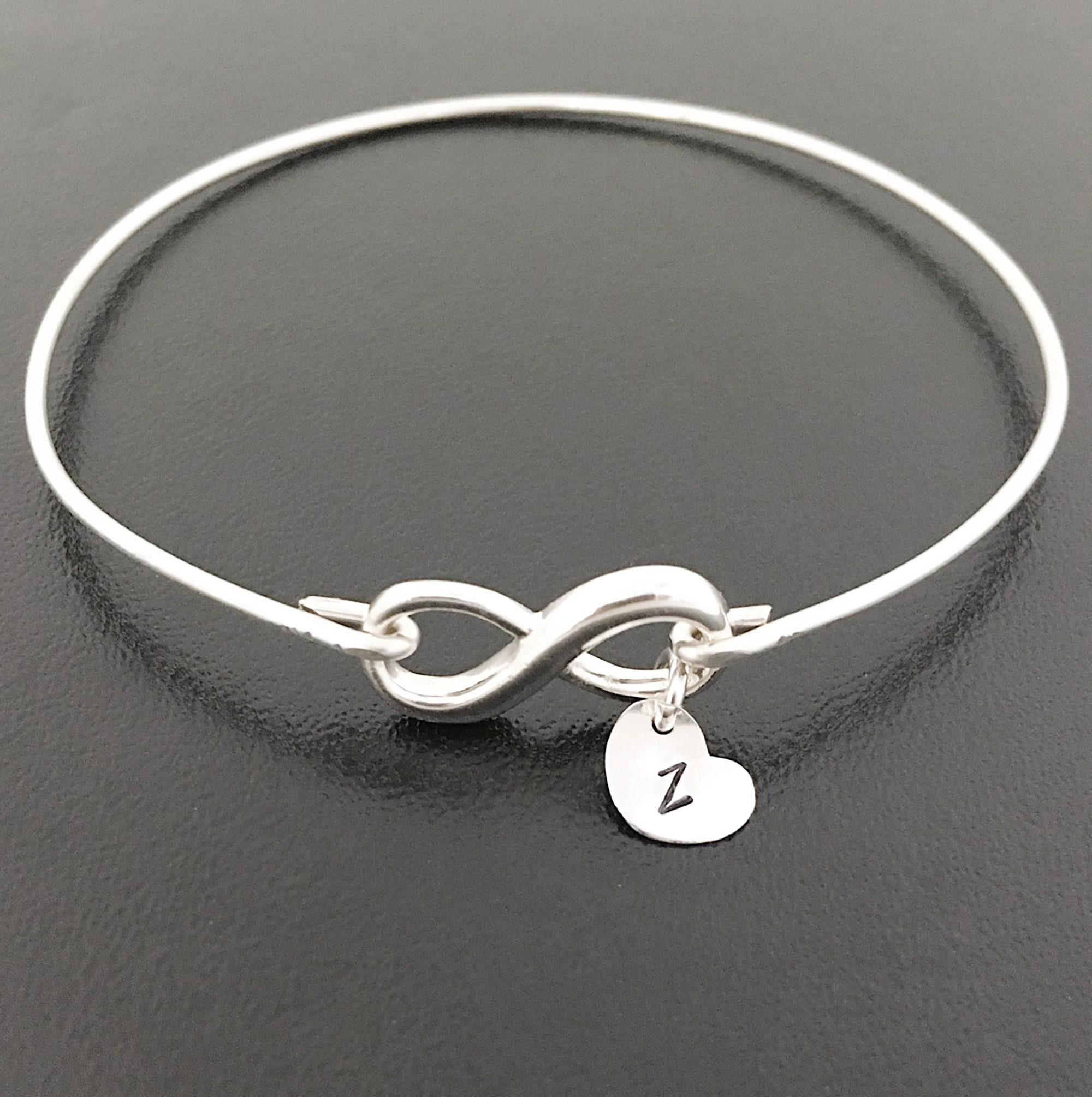 Mini Sterling Silver Infinity Bracelet With Initial Charm | Etsy