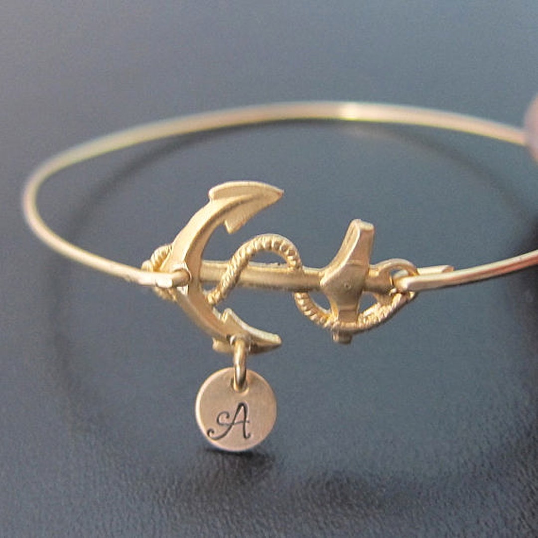 Anchor Bracelet Womens Personalized Anchor Jewelry W/ Stamped Initial ...