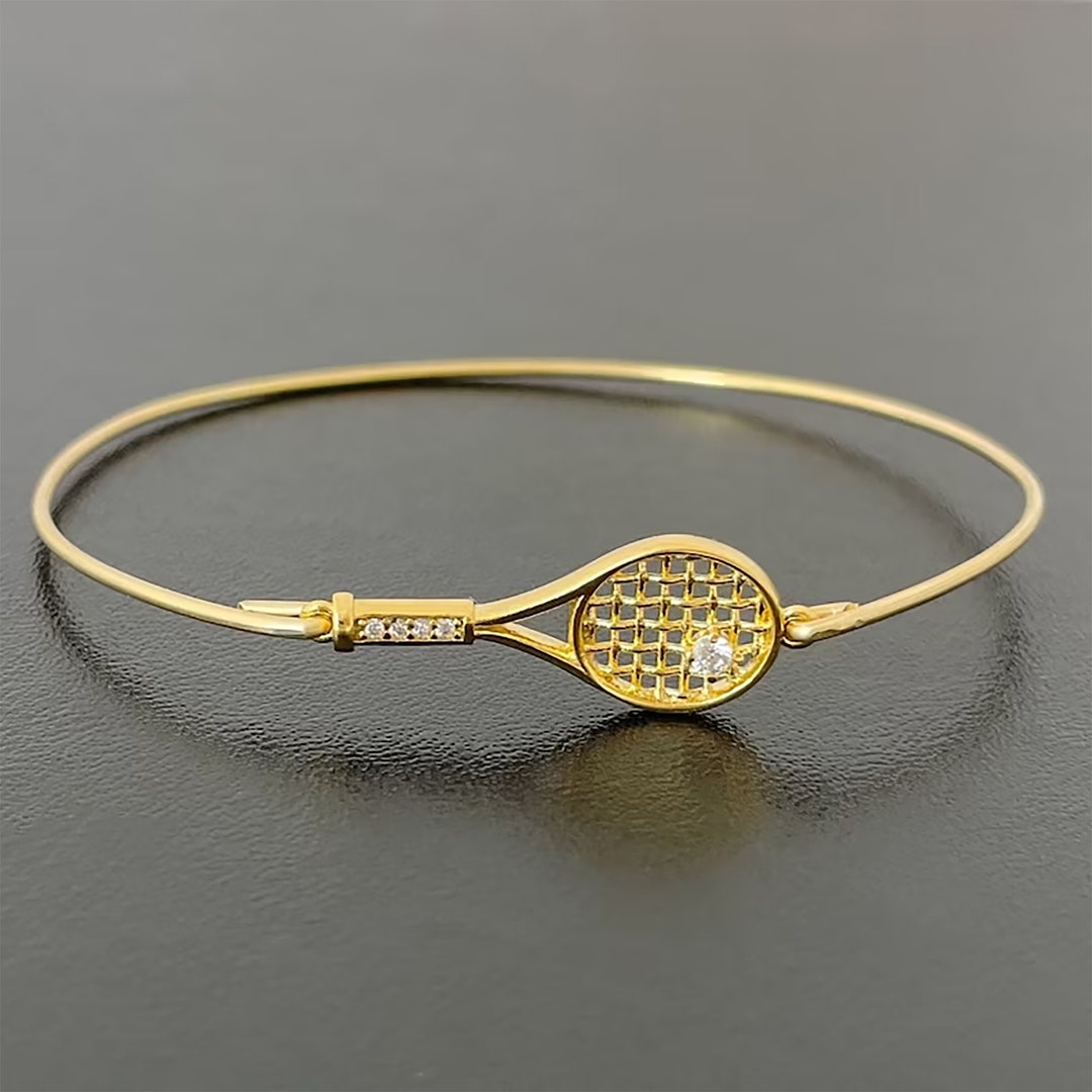 Tennis Bangle Bracelet Tennis Racket Charm 24k Gold Plated Rhinestone ...