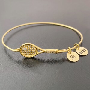 Tennis Bangle Bracelet Tennis Racket Charm 24k Gold Plated Rhinestone ...