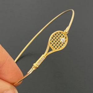 Tennis Bangle Bracelet Tennis Racket Charm 24k Gold Plated Rhinestone ...