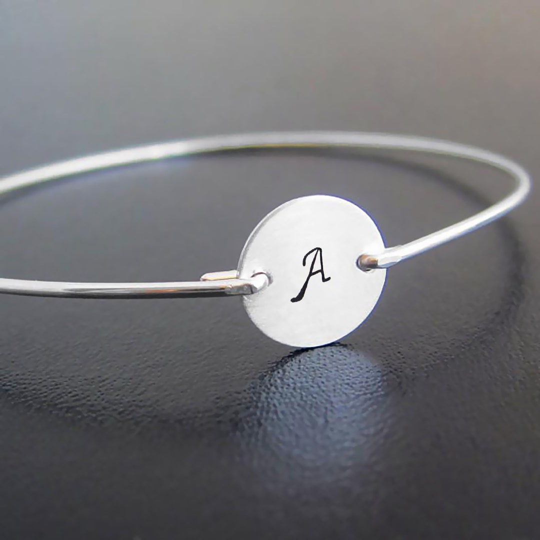 Sterling Silver Initial Bangle Bracelet Personalized Teenage Girl Gift ...