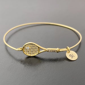 Tennis Bangle Bracelet Tennis Racket Charm 24k Gold Plated Rhinestone ...