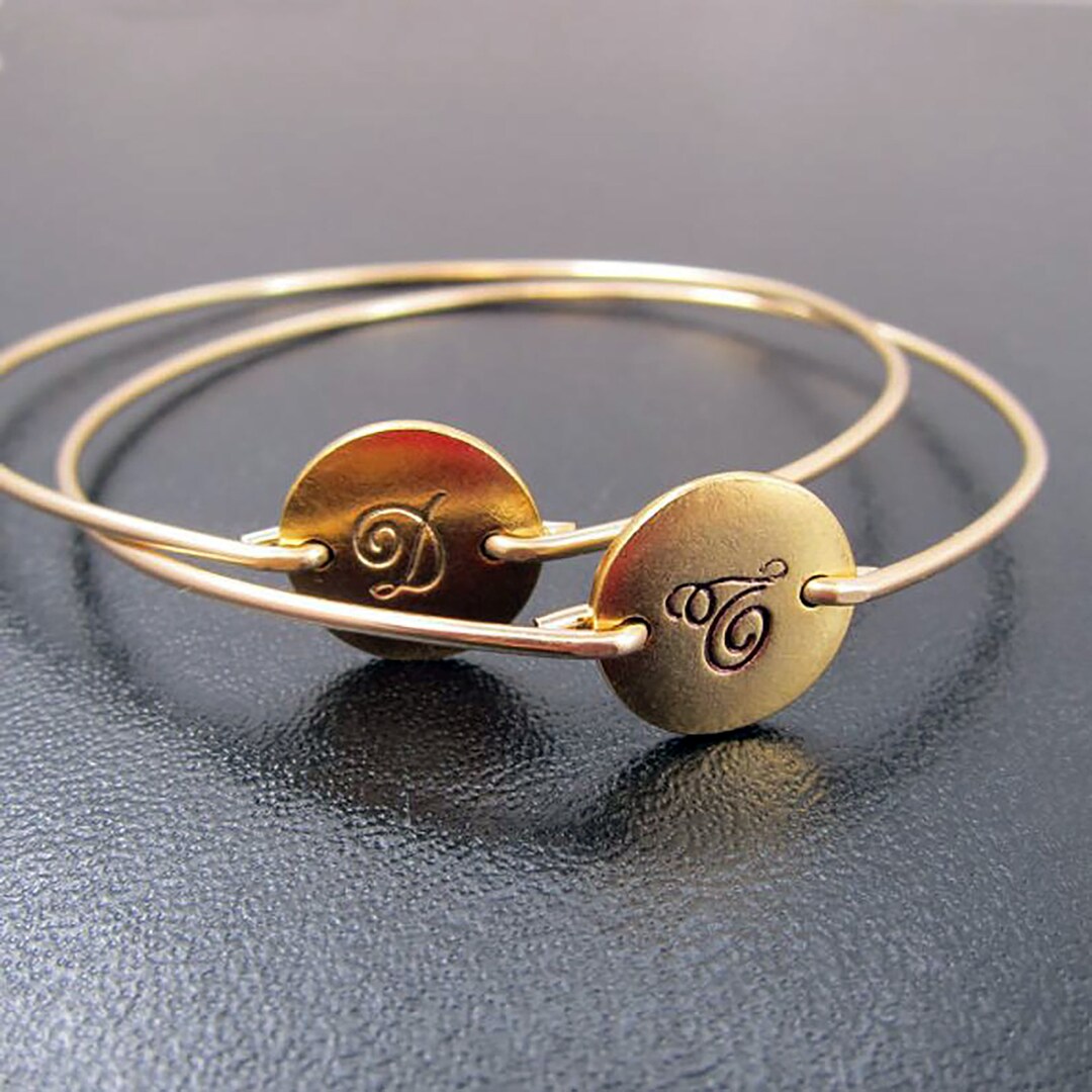 Personalized Initial Bracelet for Women Gold Plated Disc Monogram ...